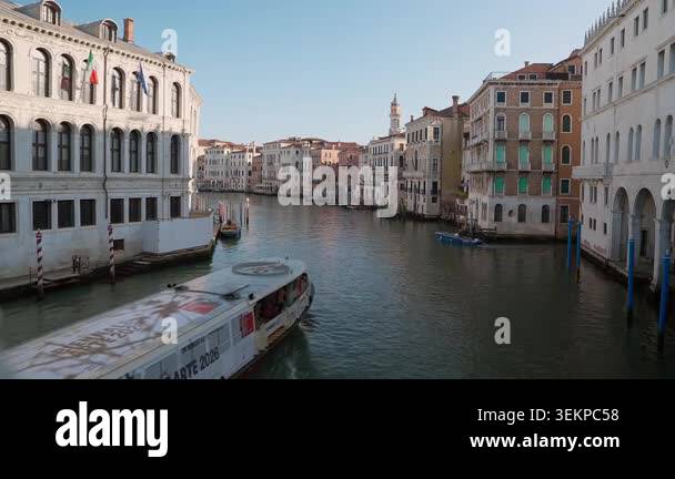 Venice, Italy - 25.04.2026. view of Grand Canal filmed from Rialto ...