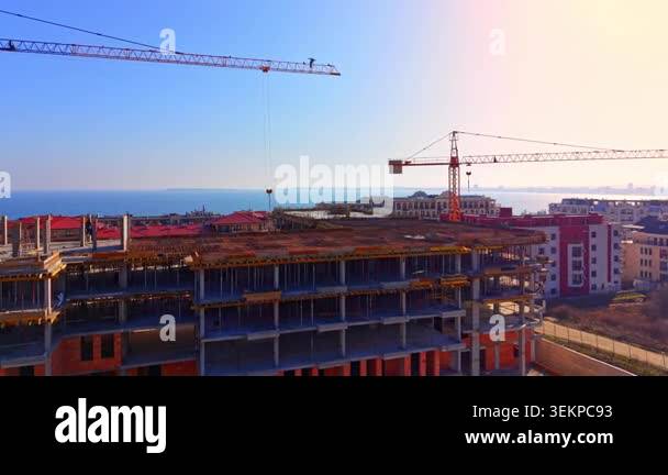 Elevated horizon view of multi level resort housing development with ...