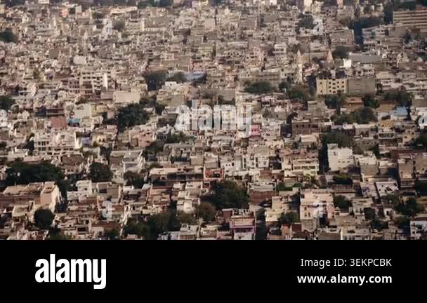 Vast aerial perspective of the densely populated urban sprawl of Jaipur ...
