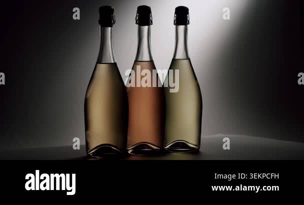 Elegant trio of sparkling wine bottles, featuring white and rose ...