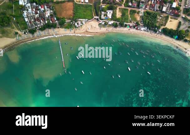 Drone aerial view descending over Kuta Mandalika Beach, Lombok ...