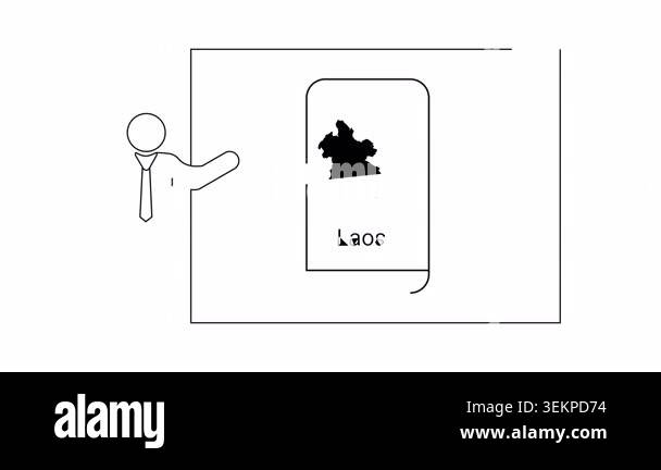 A simple line drawing shows a person in a suit pointing towards a ...