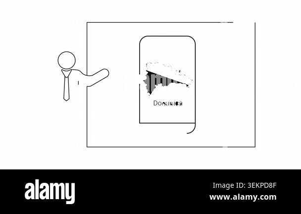 A simple line drawing shows a person gesturing towards a large screen ...