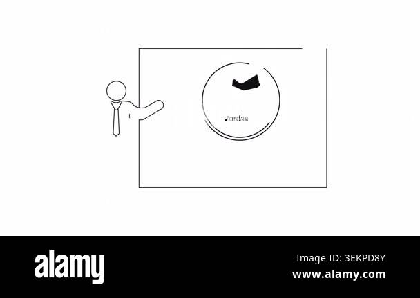 A simple line drawing shows a person pointing to a screen displaying a ...