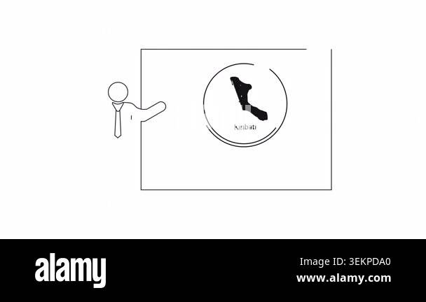 A simple line drawing of a person in a suit pointing at a whiteboard ...