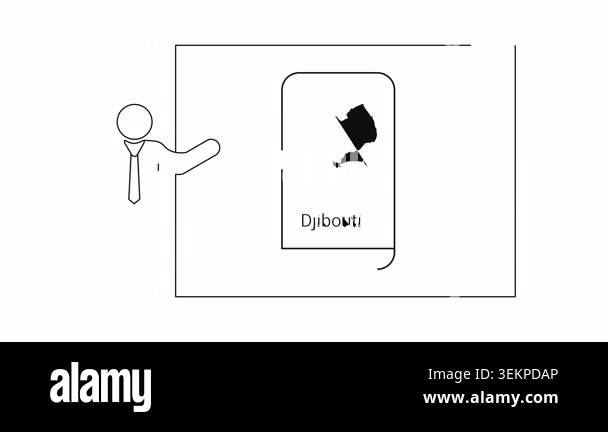 A simple line drawing of a man pointing to a smartphone displaying the ...