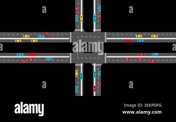 Heavy traffic view of busy city car intersection with moving traffic ...