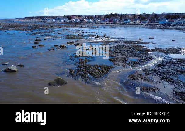 Natural spring landscape filmed by drone over the rocky coast of Saint ...