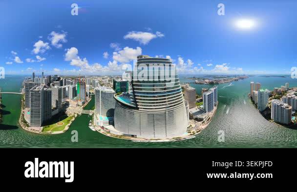 Aerial drone 360 Downtown Miami over Miami River 2026 Stock Video ...