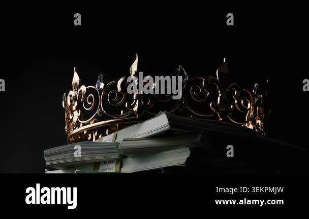 Cash Is King Concept Video Featuring an Gold Crown Slowly Spinning on ...