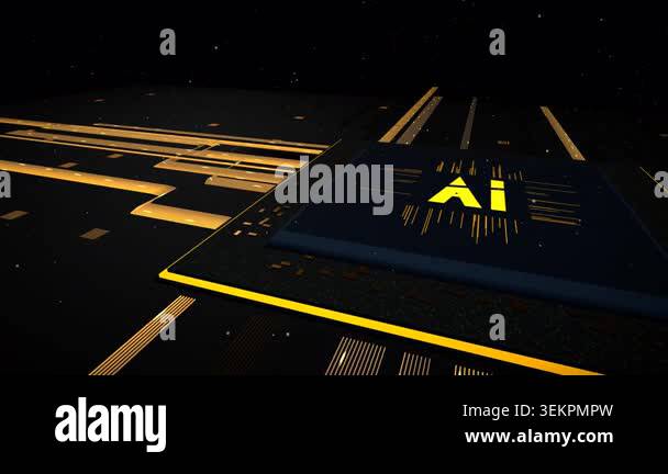 A highly detailed quantum CPU core processes data while golden neon ...