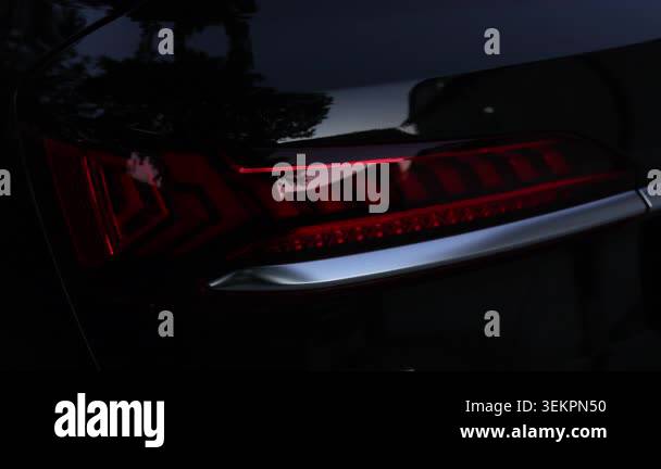 Rear LED lights closeup of electric SUV, stylish exterior design of car ...