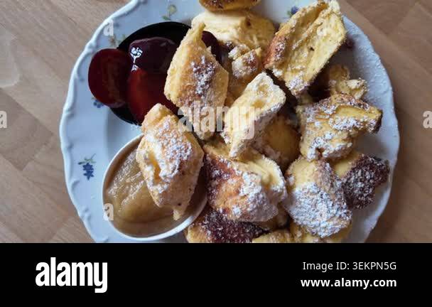 Close up shot of traditional Austrian Kaiserschmarrn shredded pancake ...