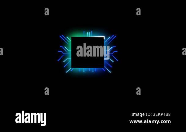 Modern digital technologies. Looping video of neon circuit lines moving ...
