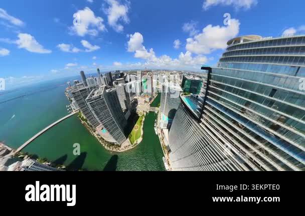 Fisheye aerial panorama Downtown Miami skyscrapers 4k 60p 2026 stock ...