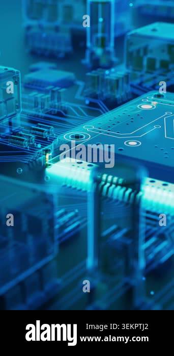 Futuristic 3D animation of a glowing microchip with x-ray transparent ...