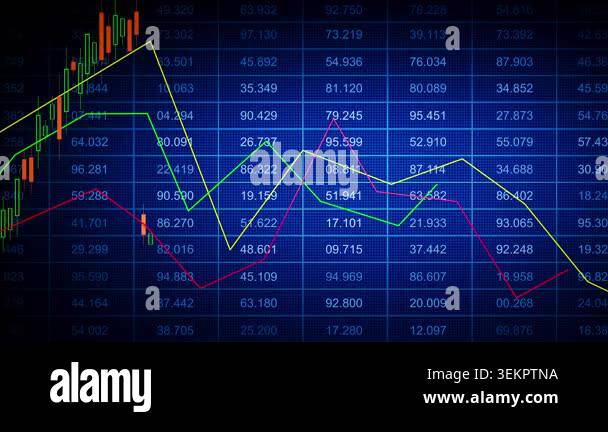 Looping 3D render of financial candles on a blue market screen with ...