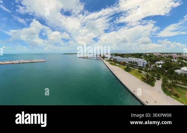 Aerial tour southernmost point Key West Florida resorts and cruise ship ...
