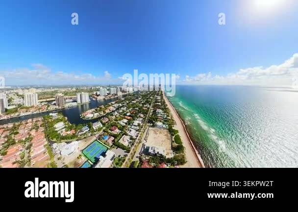 Aerial video single family homes on the beach to mega skyscrapers Sunny ...