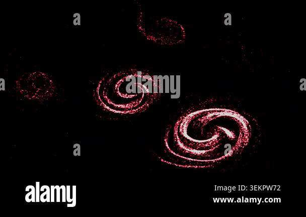 Red swirling particle spiral galaxies on black background Stock Video ...