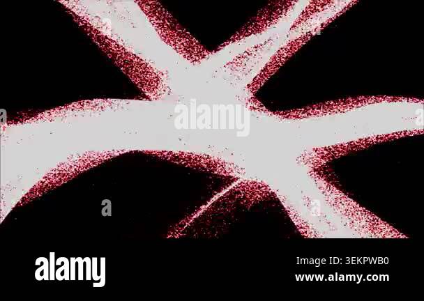 Crisscrossing red and white particle beams on black background Stock ...