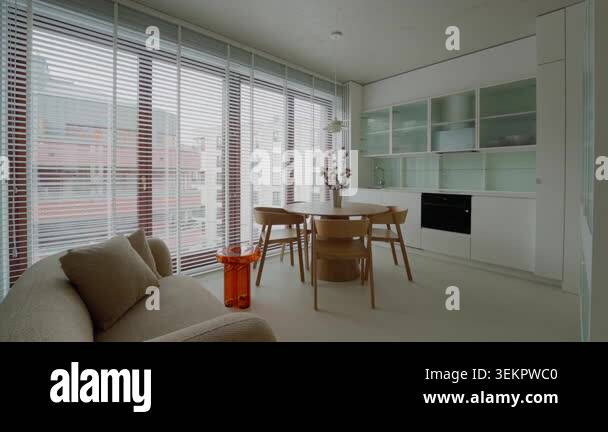 Open plan kitchen living room interior in newly renovated studio ...