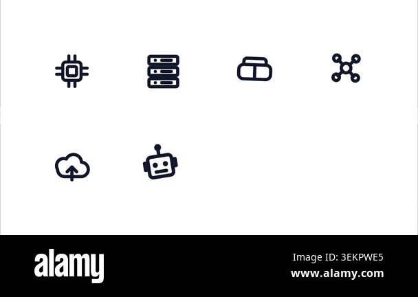Collection of modern technology and electronics line icons Stock Video ...