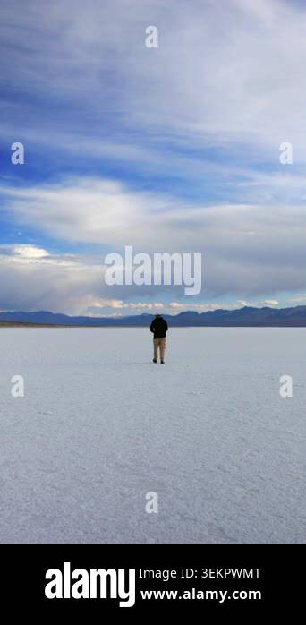 Vertical Screen: Death Valley National Park salt flats with lone man ...