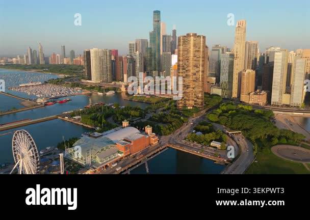 Stunning aerial drone footage of Chicago downtown skyline featuring ...