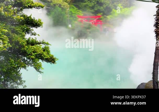 Steaming turquoise thermal hot spring Umi Jigoku in Beppu Japan ...