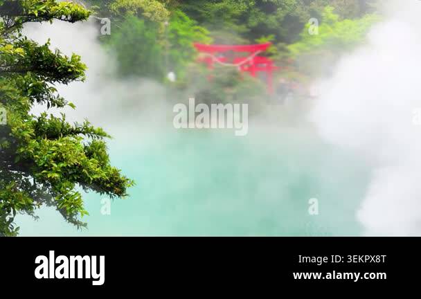 Steaming turquoise thermal hot spring Umi Jigoku in Beppu Japan ...