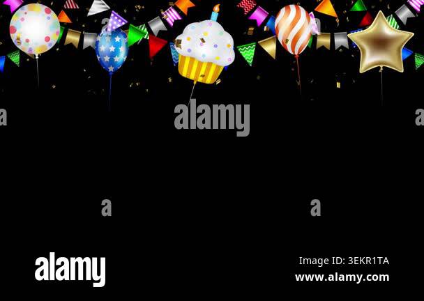 birthday party animated banner with colorful pennants, confetti and ...