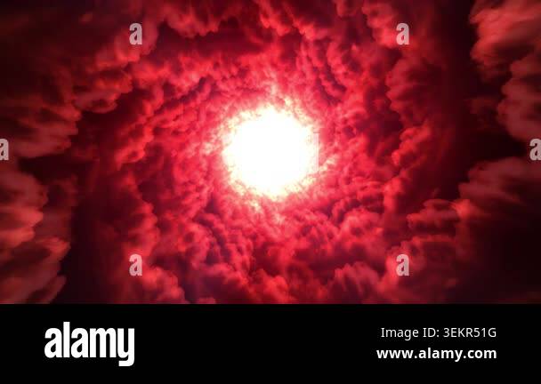 Abstract fiery red cloud vortex with intense glowing core. Red ...