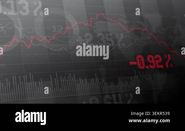 Abstract grayscale cryptocurrency trading dashboard with falling and ...
