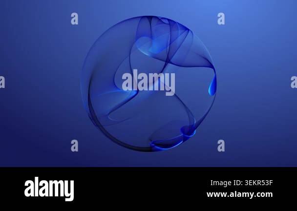 Abstract deep blue flowing energy sphere. Transparent navy 3D sphere ...
