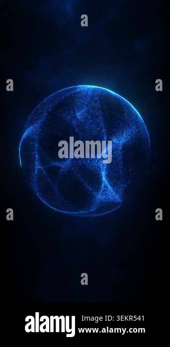 Abstract blue particle sphere composed of glowing micro dots. Floating ...