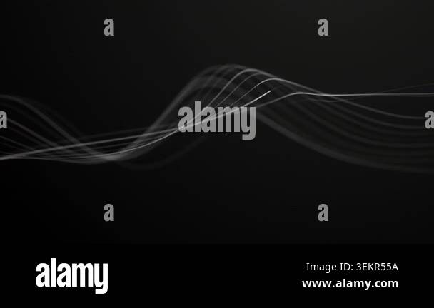 Abstract white smooth wave lines flowing on dark background. Minimal ...