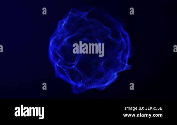 Abstract Blue Particle Mesh Sphere with Flowing Digital Wave Surface on ...