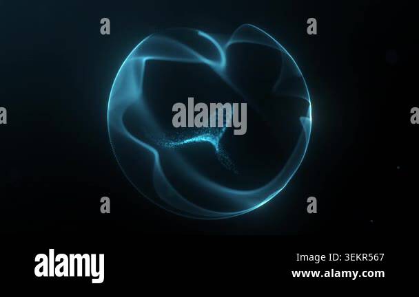 Abstract glowing blue fractal energy sphere. Moving particle core ...