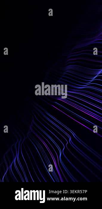 Abstract neon blue and purple flowing wave lines on dark background ...
