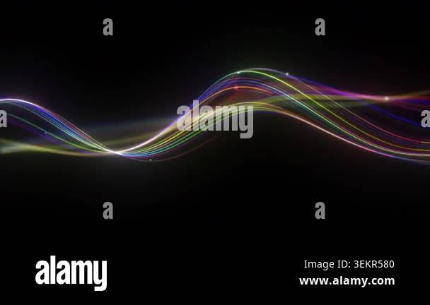 Abstract multicolor neon wave lines flowing on dark background. Vibrant ...