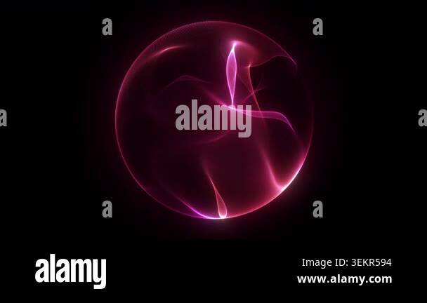 Abstract Red Neon Energy Sphere with Flowing Digital Mesh Waves ...