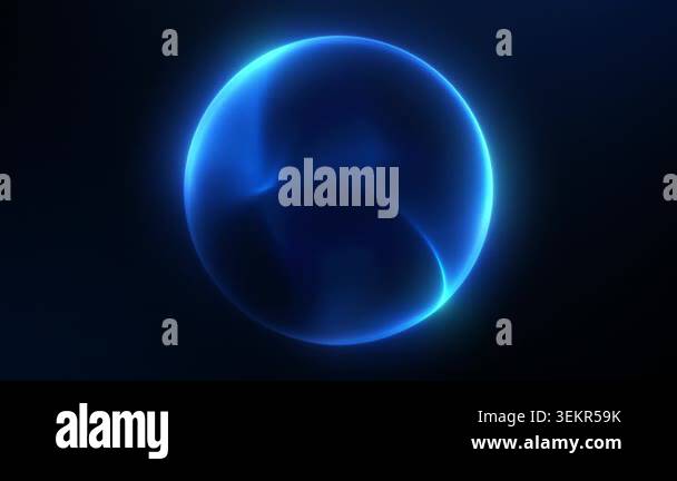 Abstract shiny dark blue plasma energy sphere particles and waves ...