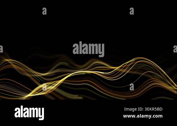 Golden sound waves frequency on black background. Glowing luxury neon ...