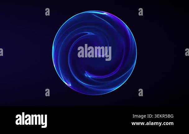 Abstract glowing sphere vortex neon light black background. Futuristic ...