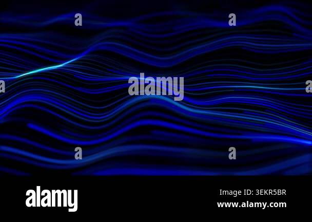 Abstract Blue Light Trail Waves. Twisted Curves Glow Lines. Cold Tech ...