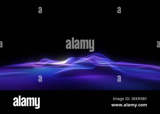 Glowing ultraviolet landscape flowing particle relief neon motion ...