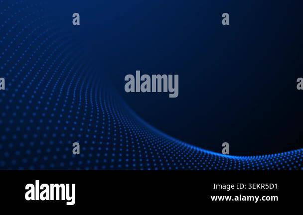 Abstract blue particle wave forming curved digital space. Glowing ...