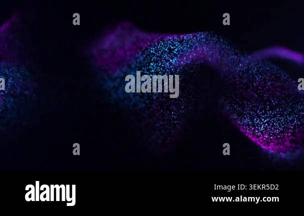Abstract flow glowing neon particles forming smooth wave motion. Blue ...