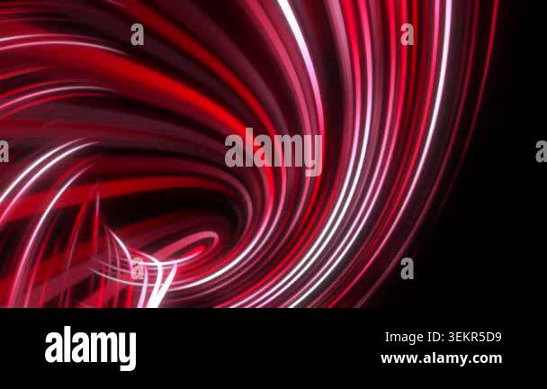 Abstract red neon light tunnel with glowing curved stripes and high ...